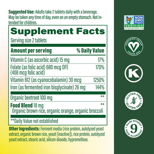 Blood Builder Mini Iron Vitamins | Small Vegan Iron Supplement | MegaFood